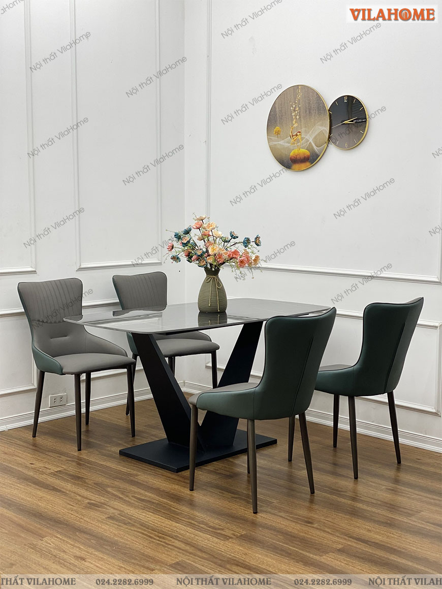 Bộ bàn ghế ăn hiện đại chữ V 4 ghế BA24 |Vilahome